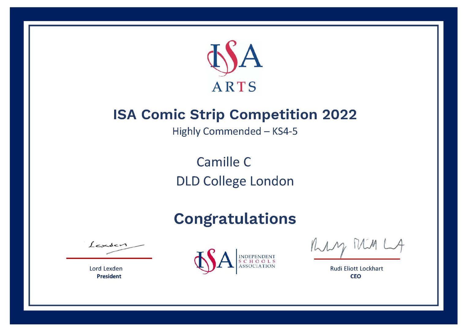ISA Arts Comic Strip Competition Awards | DLD College London